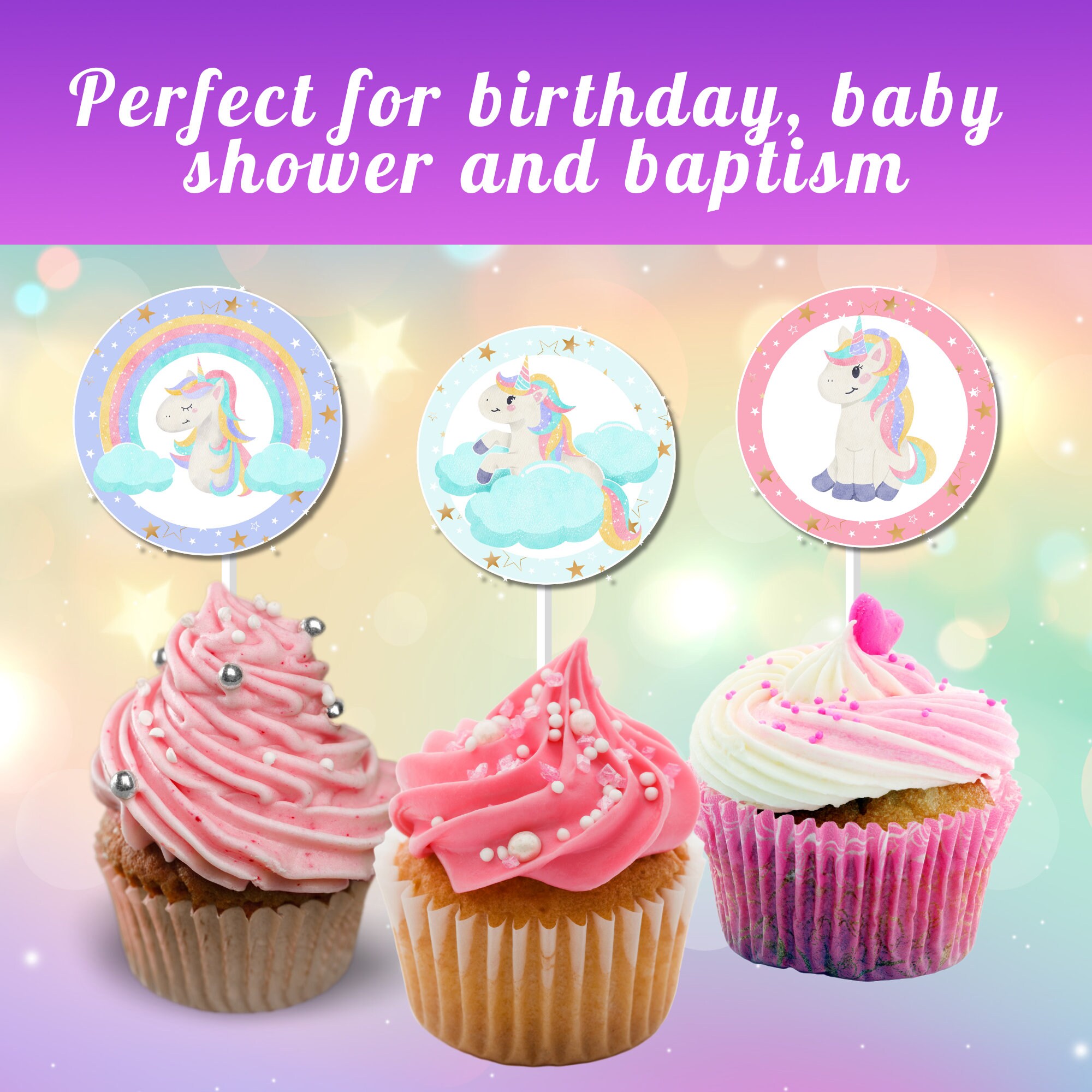 Unicorn Cupcake Toppers Printable Unicorn Cupcake Decoration Unicorn ...