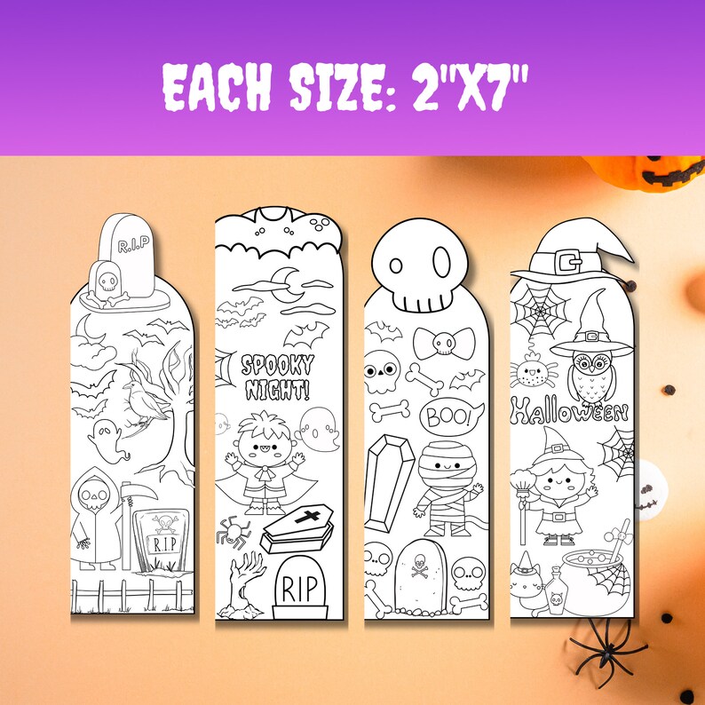 Halloween Coloring Topper Bookmarks for Kids Set 4 Halloween Bookmarks ...