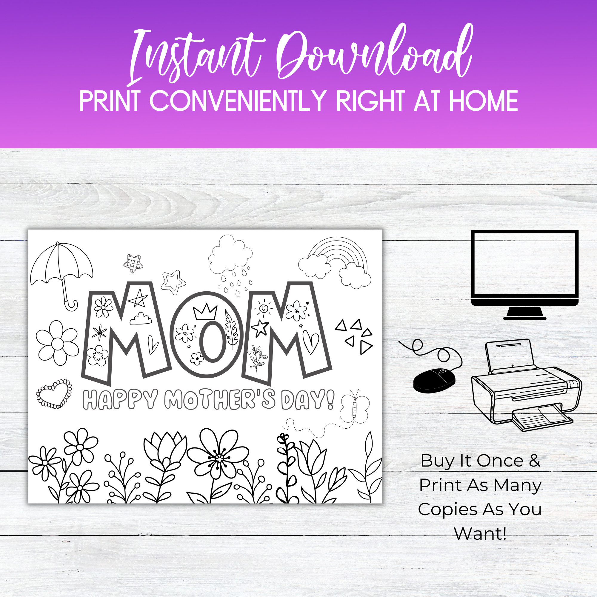 Mother’s Day Coloring Page Mother’s Day Card Printable Mother’s Day ...