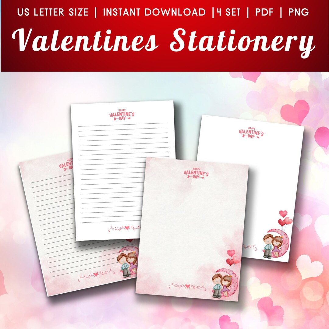 Printable Valentines Stationery Set Heart Stationery Love Stationery ...