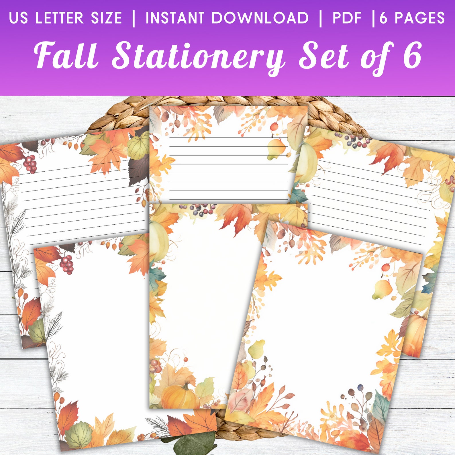 Fall Stationary Set 6 Thanksgiving Letter Writing Paper Autumn Writing ...