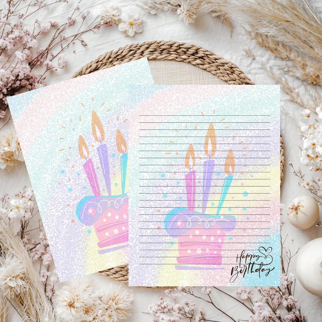 Printable Happy Birthday Stationary Letter Writing Stationery Set With ...