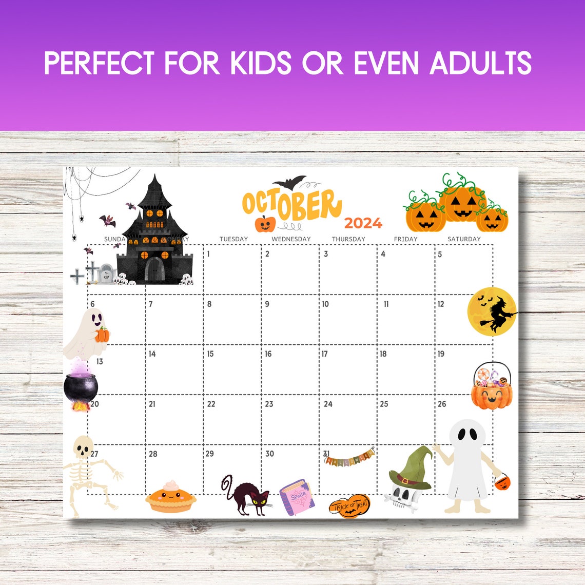 October 2024 Calendar Printable Kids Calendar 2024 Calendar Classroom ...