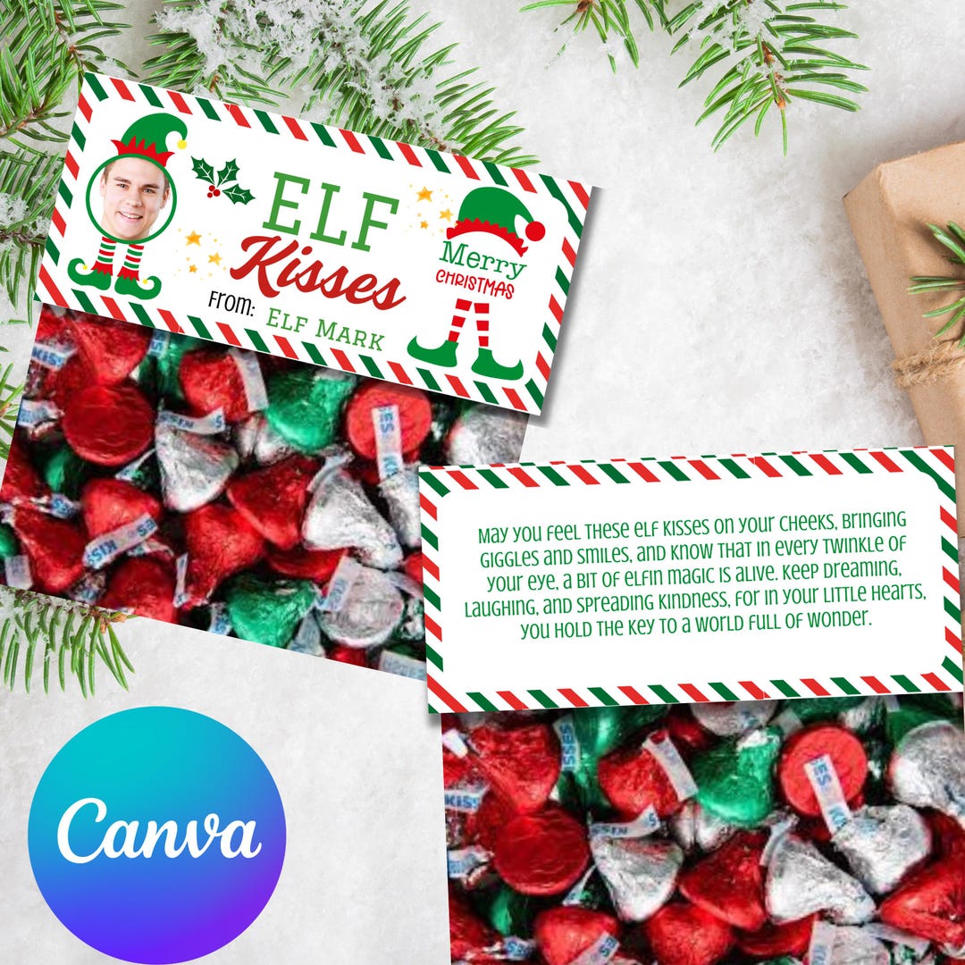 Custom ELF Kisses Treat Bag Christmas Toppers Printable Christmas Gift ...