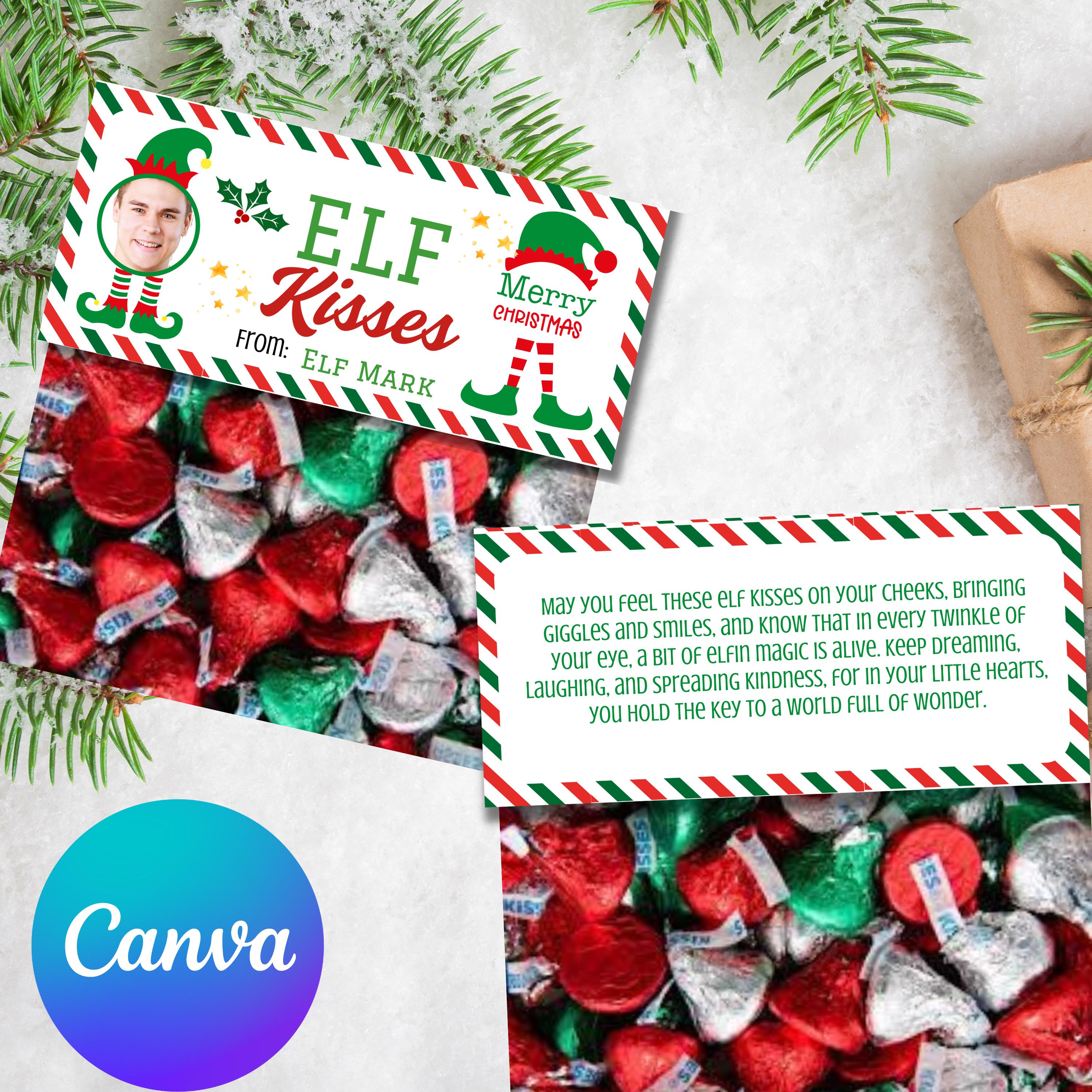 Custom ELF Kisses Treat Bag Christmas Toppers Printable Christmas Gift ...