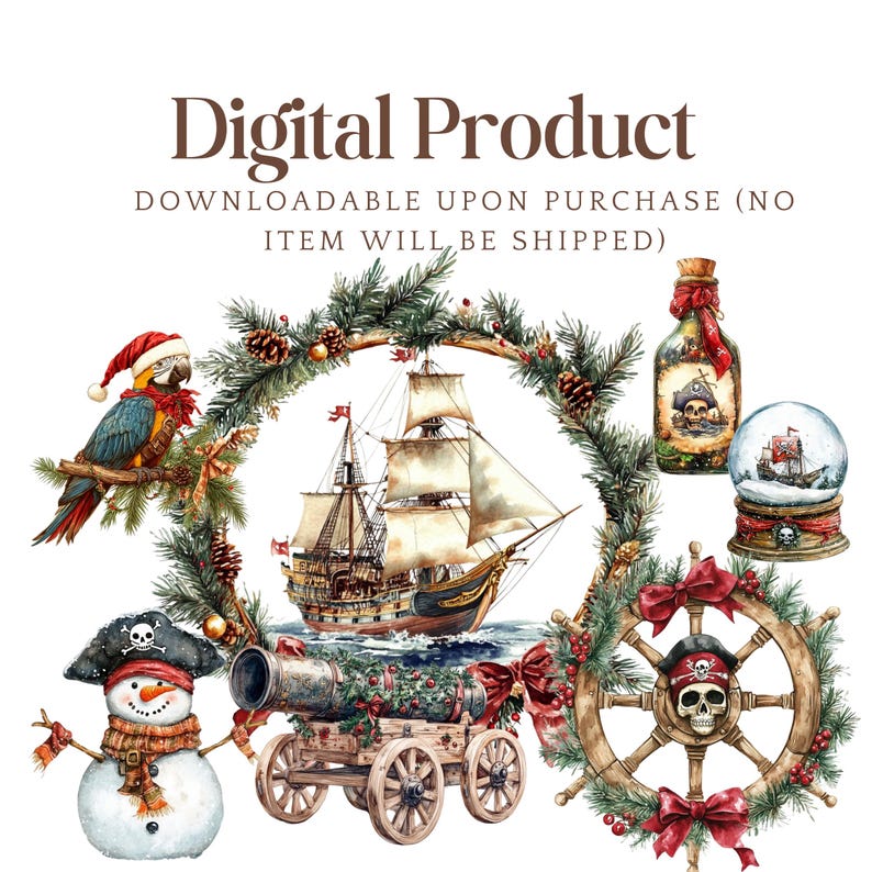 Victorian Christmas Pirate Watercolor 25 Cliparts Commercial Use ...