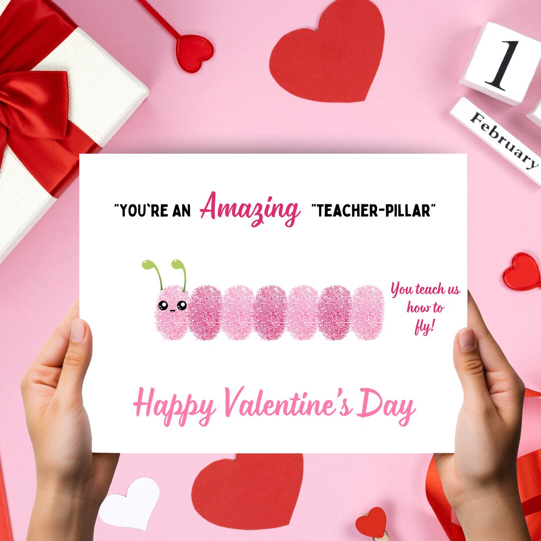 Thumbprint Handprint Craft Caterpillar Valentines Day Keepsake Gift ...