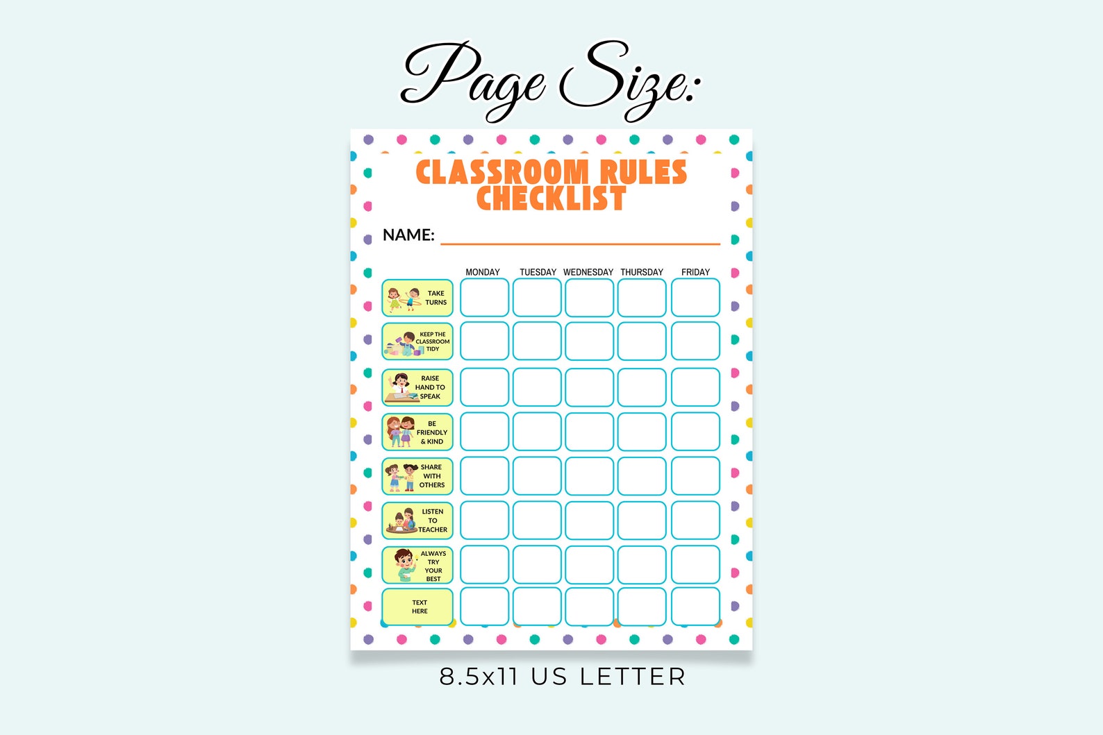 Student Classroom Rules Checklist Class Expectations Elementary ...