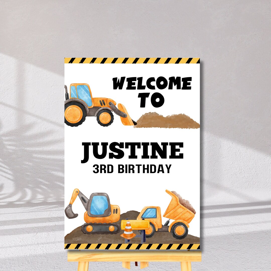 Editable Construction Birthday Welcome Sign Construction Party ...