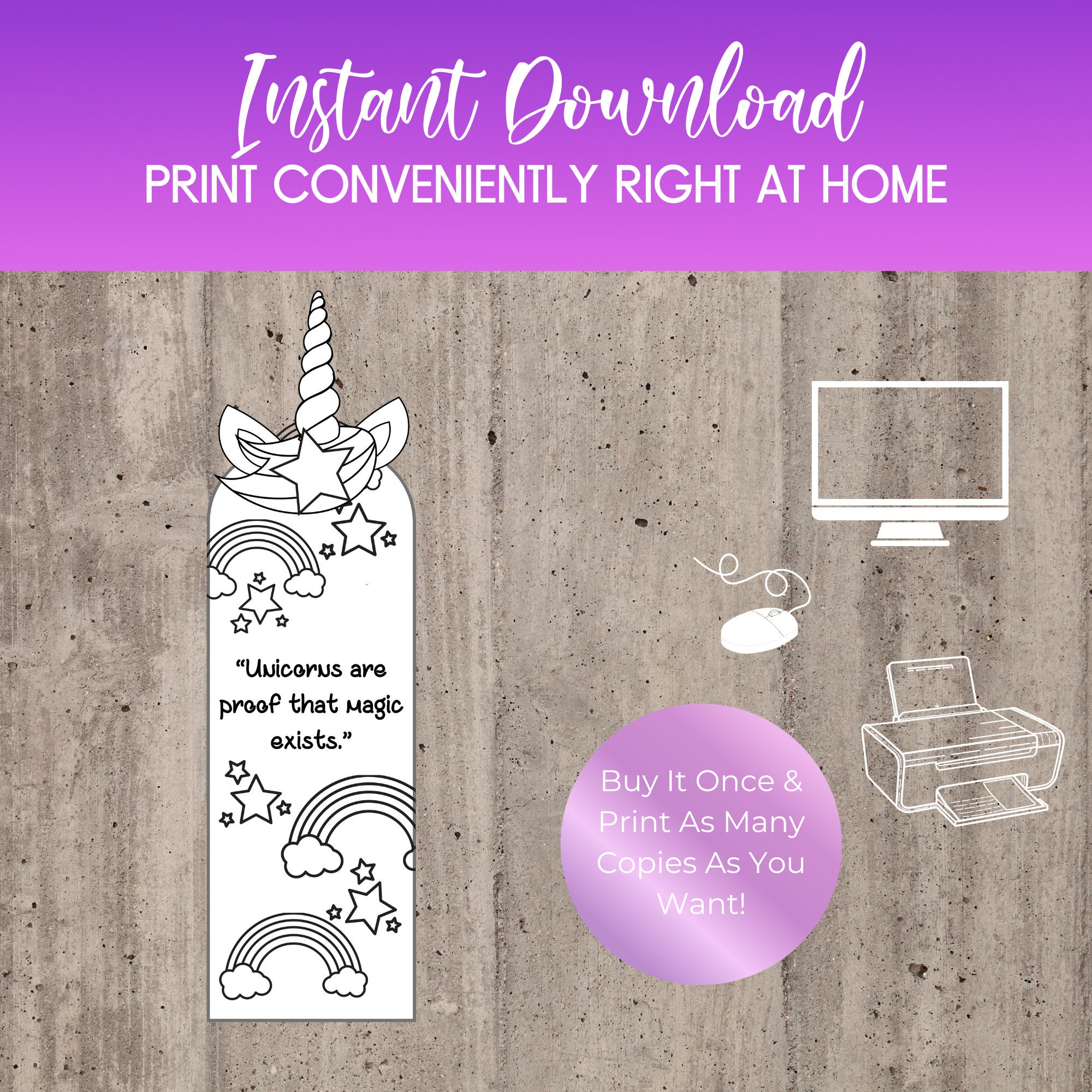 Unicorn Bookmarks Coloring Page Printable for Birthday Favors - Etsy