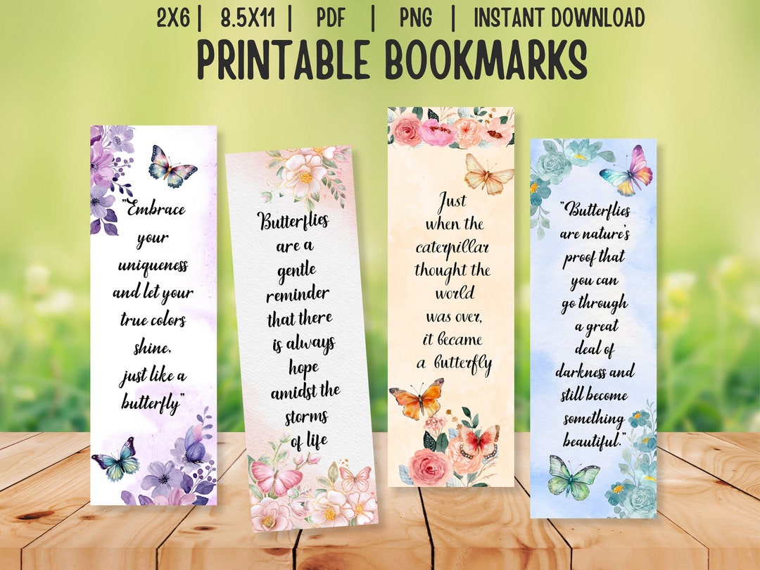 Printable Butterfly Bookmark Inspirational Set of 4 Unique Book ...
