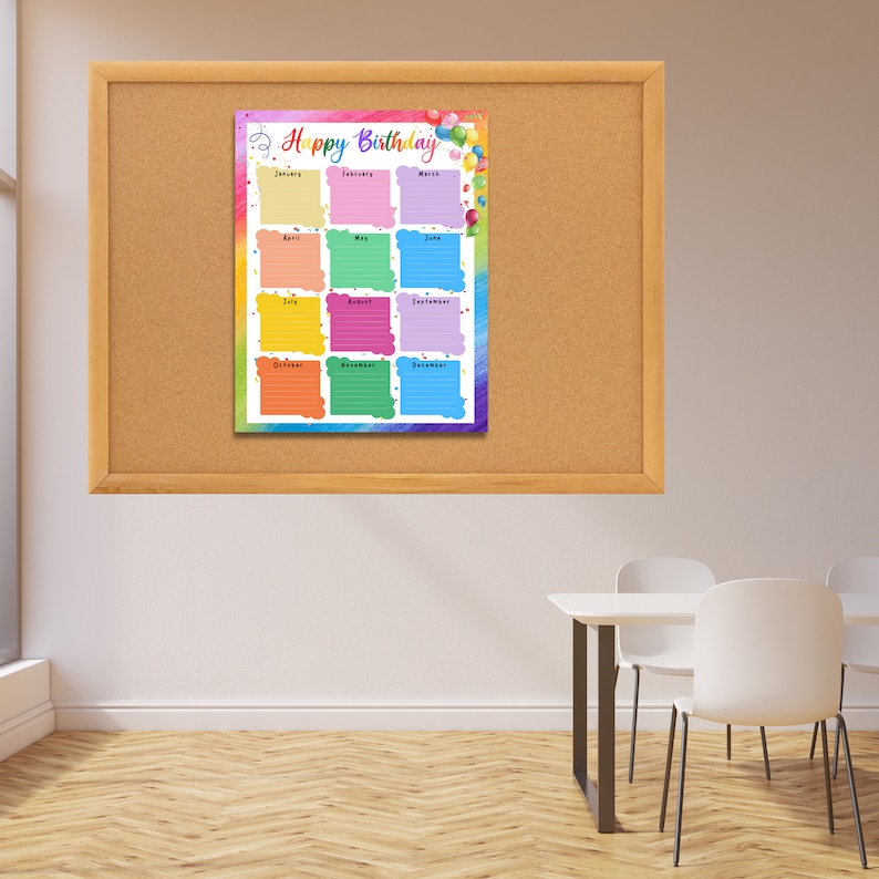 Birthday Bulletin Board Printable Rainbow Colors Class Birthday Display ...