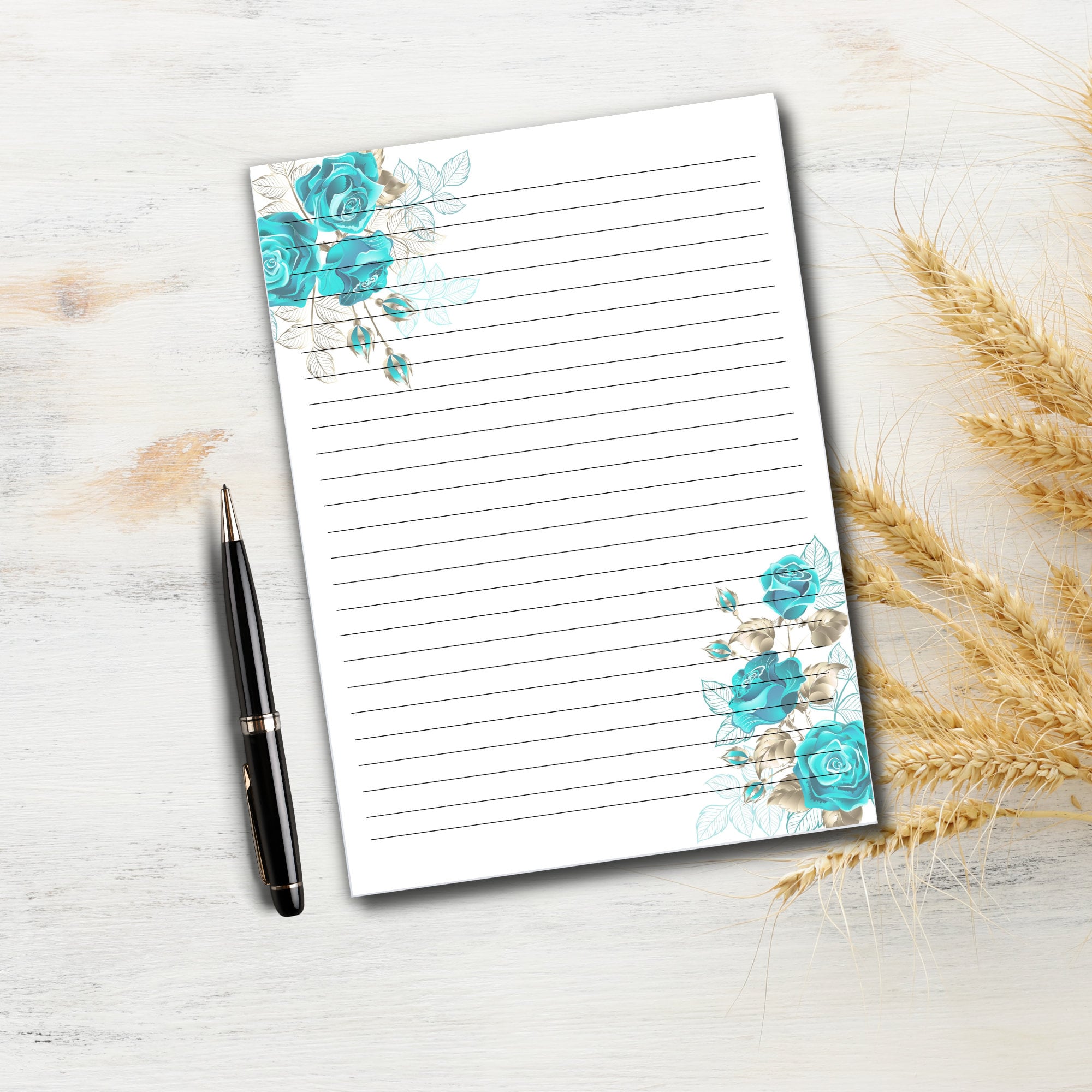 Printable Rose Stationery Flower Stationery Floral Stationery Set ...