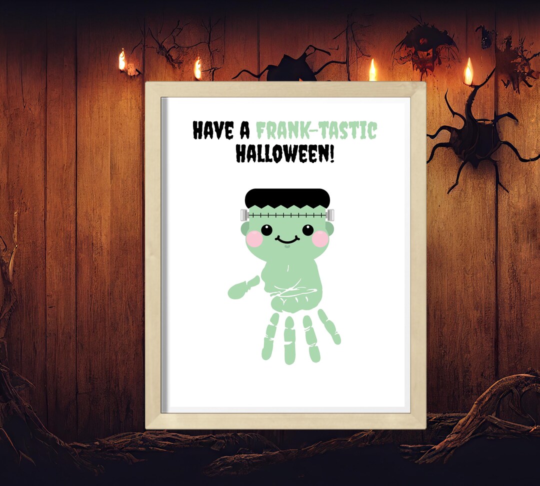 Printable Kids Halloween Frankenstein Handprint Craft, Cute Spooky Art ...