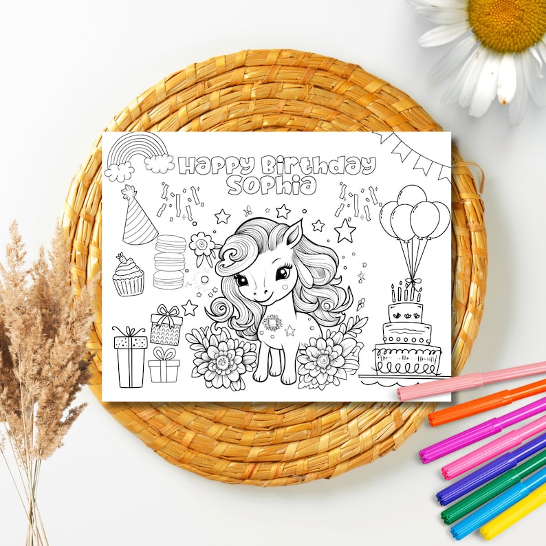 Editable Unicorn Birthday Coloring Unicorn Coloring Pages Unicorn ...
