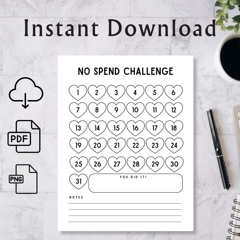 No Spend Challenge Tracker Printable Undated Monthly NO Spend Tracker ...