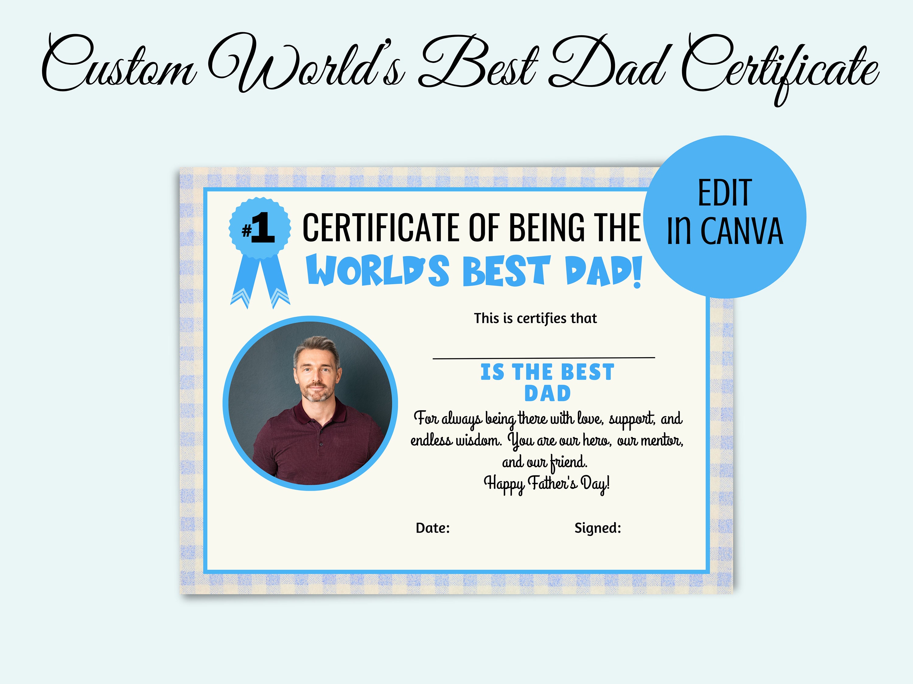 Custom World's Best Dad Certificate With Photo Best Dad Award ...