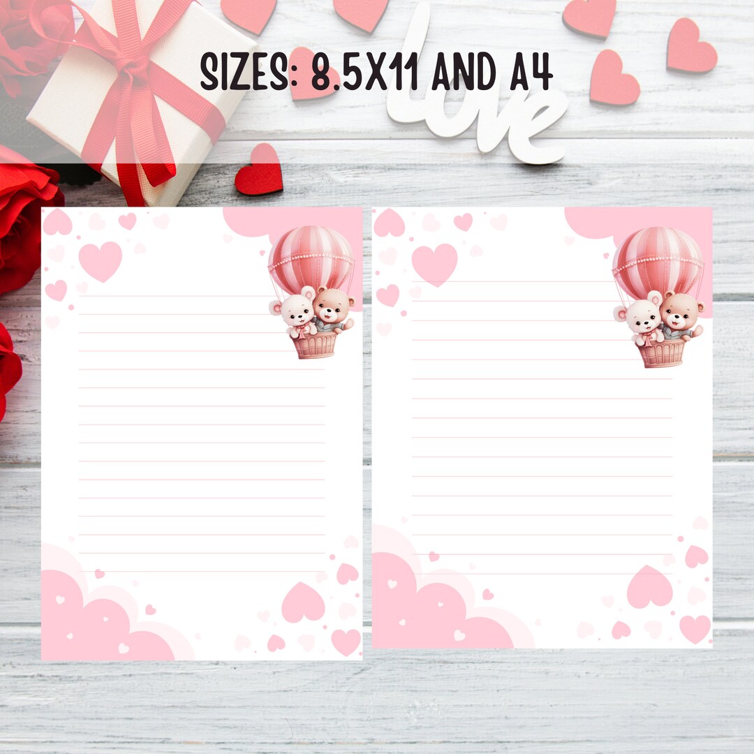 Printable Valentines Stationary Set Balloon Stationary Teddy Bear ...