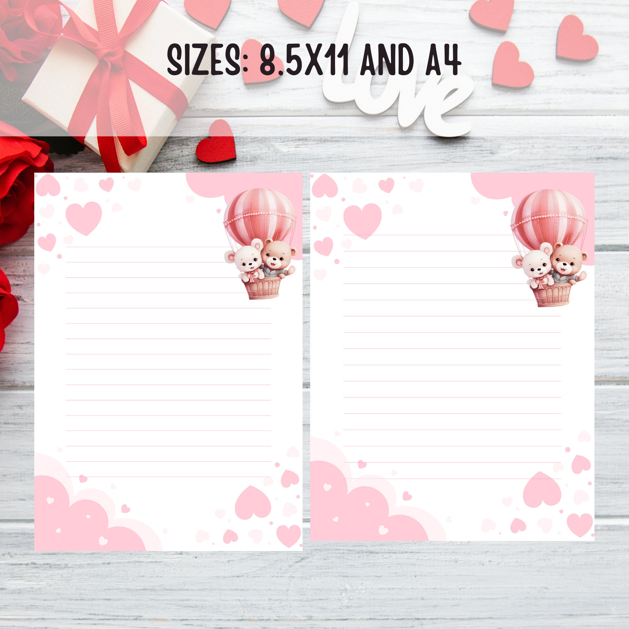 Printable Valentines Stationary Set Balloon Stationary Teddy Bear ...