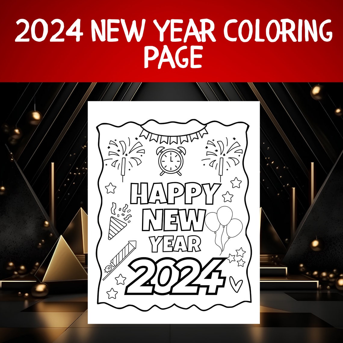 2024 Happy New Year Coloring Pages for Kids Printable New Year - Etsy