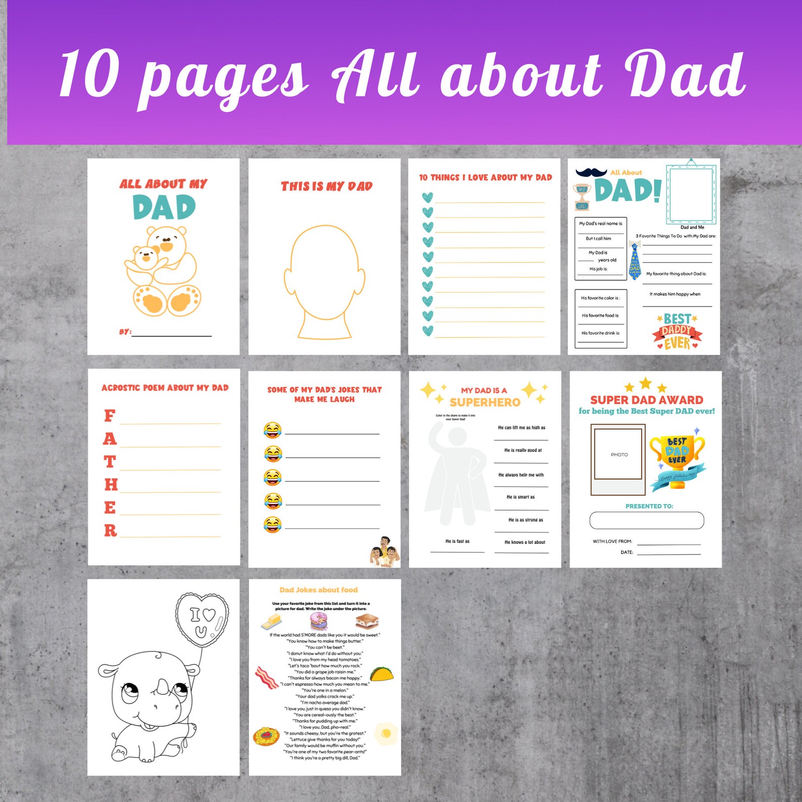 All About My Dad Bundle, Father's Day Coloring Bookmark, Father's Day ...