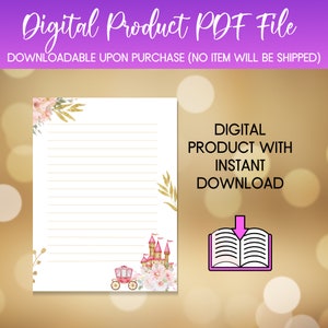 Princess Stationary Printable Pink Stationery Set of 2 Letter ...