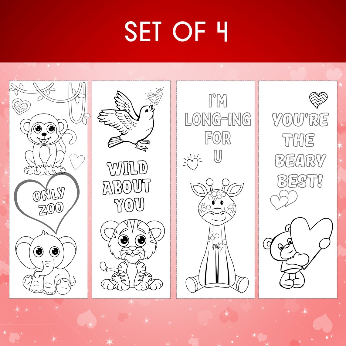 Valentines Coloring Bookmarks Valentines Puns Cards Cute Animal ...