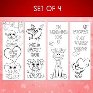 Valentines Coloring Bookmarks Valentines Puns Cards Cute Animal ...
