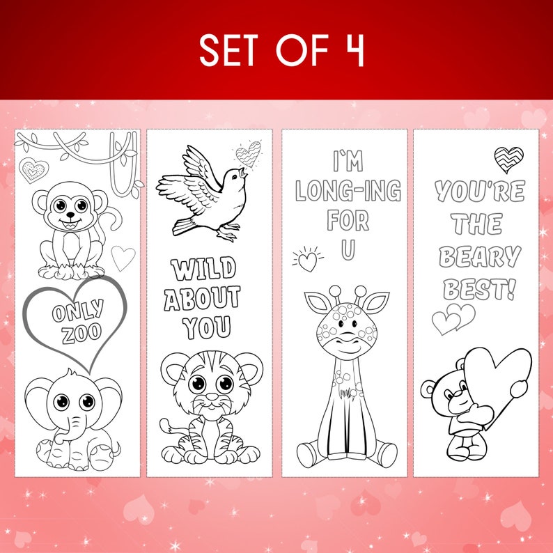 Valentines Coloring Bookmarks Valentines Puns Cards Cute Animal ...