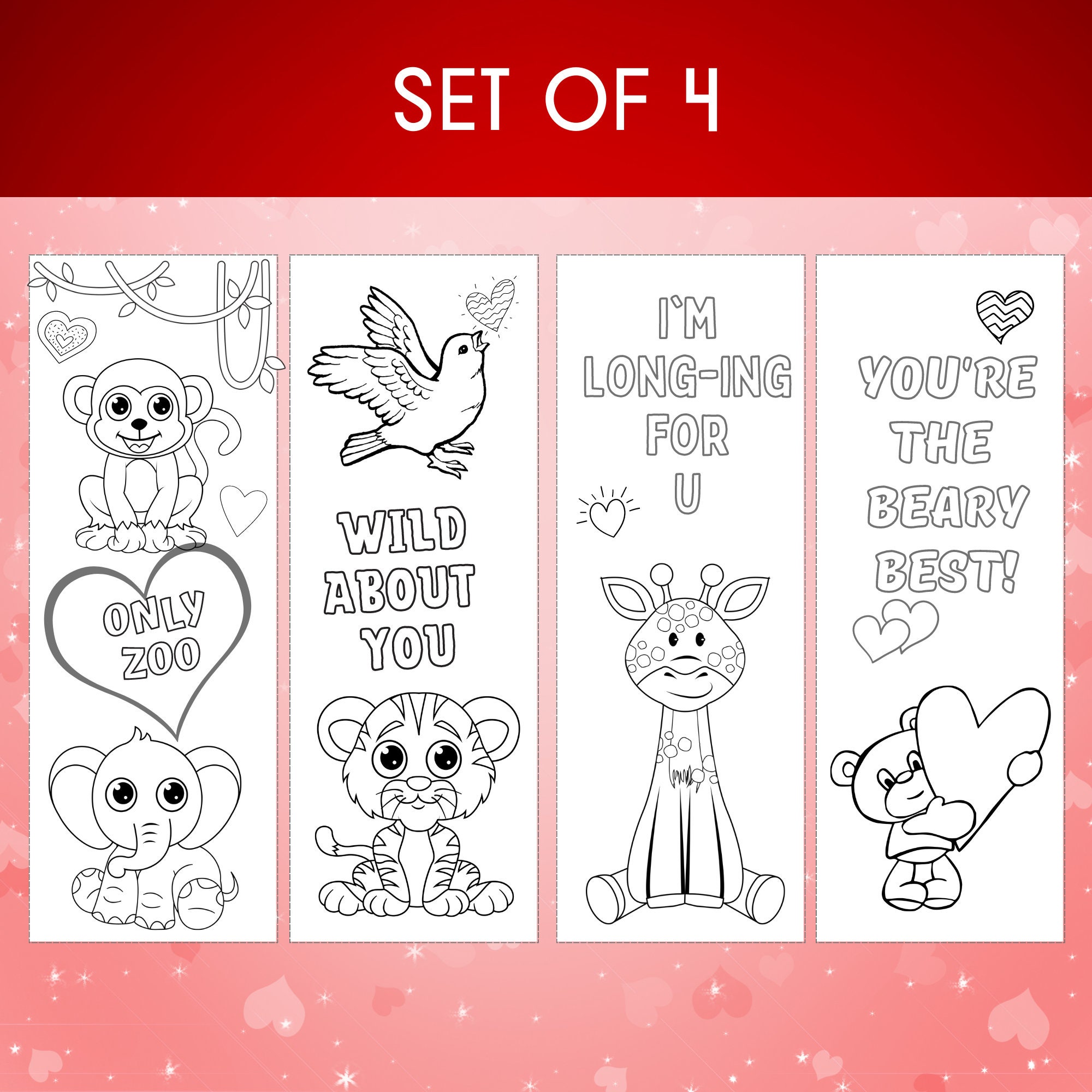 Valentines Coloring Bookmarks Valentines Puns Cards Cute Animal ...