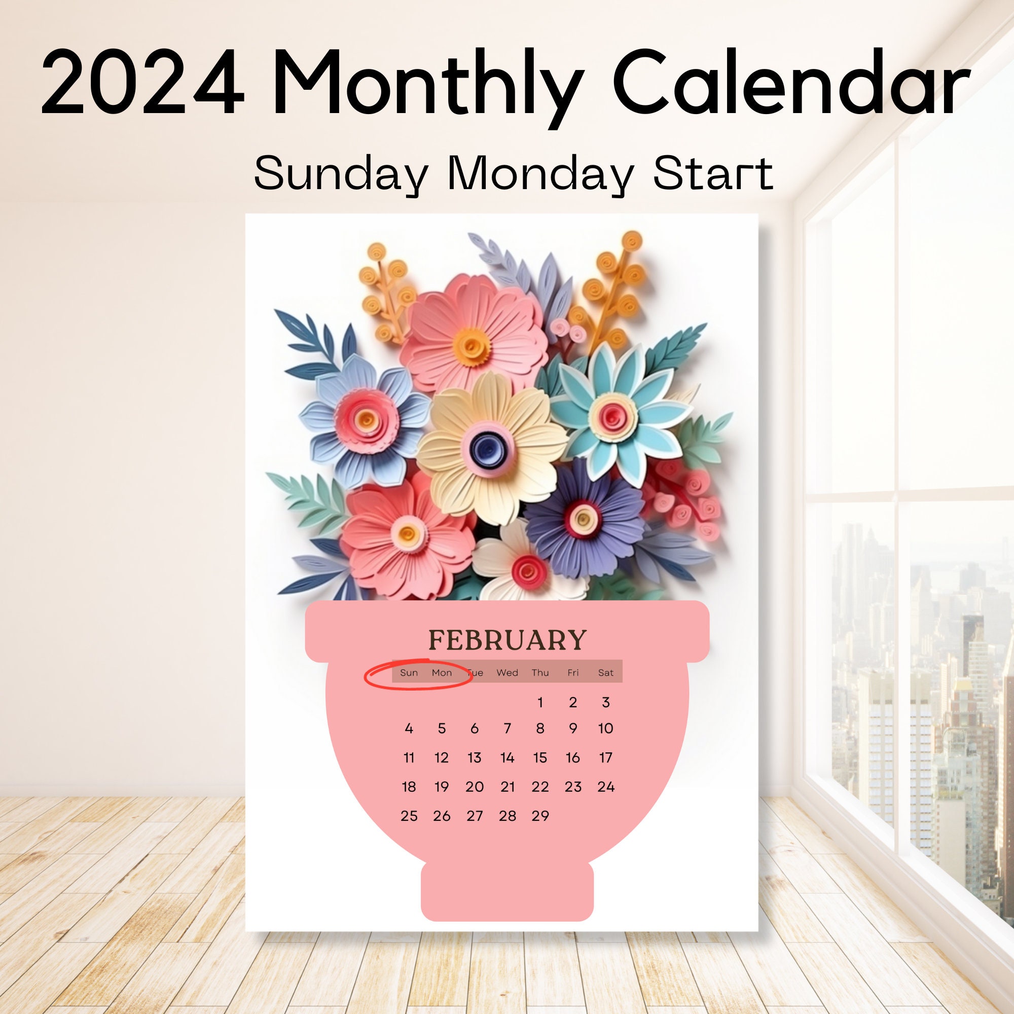 Papercut 3D Flower Desk Calendar 2024 Flower Calendar Printable Spring Floral Desktop Calendar ...