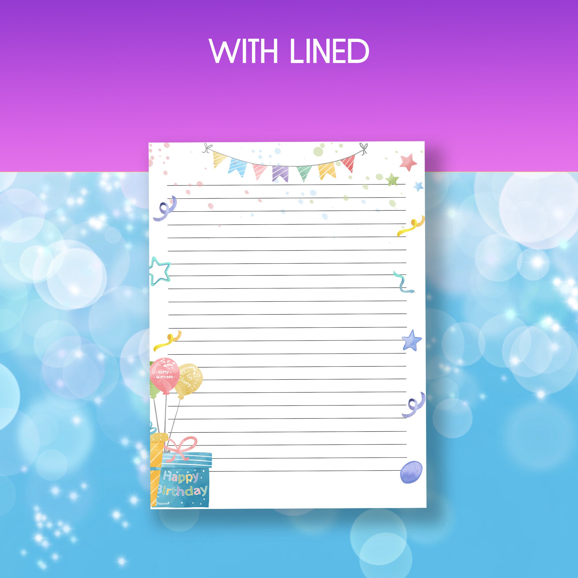 Happy Birthday Stationary Printable Stationery Birthday Paper for Him ...