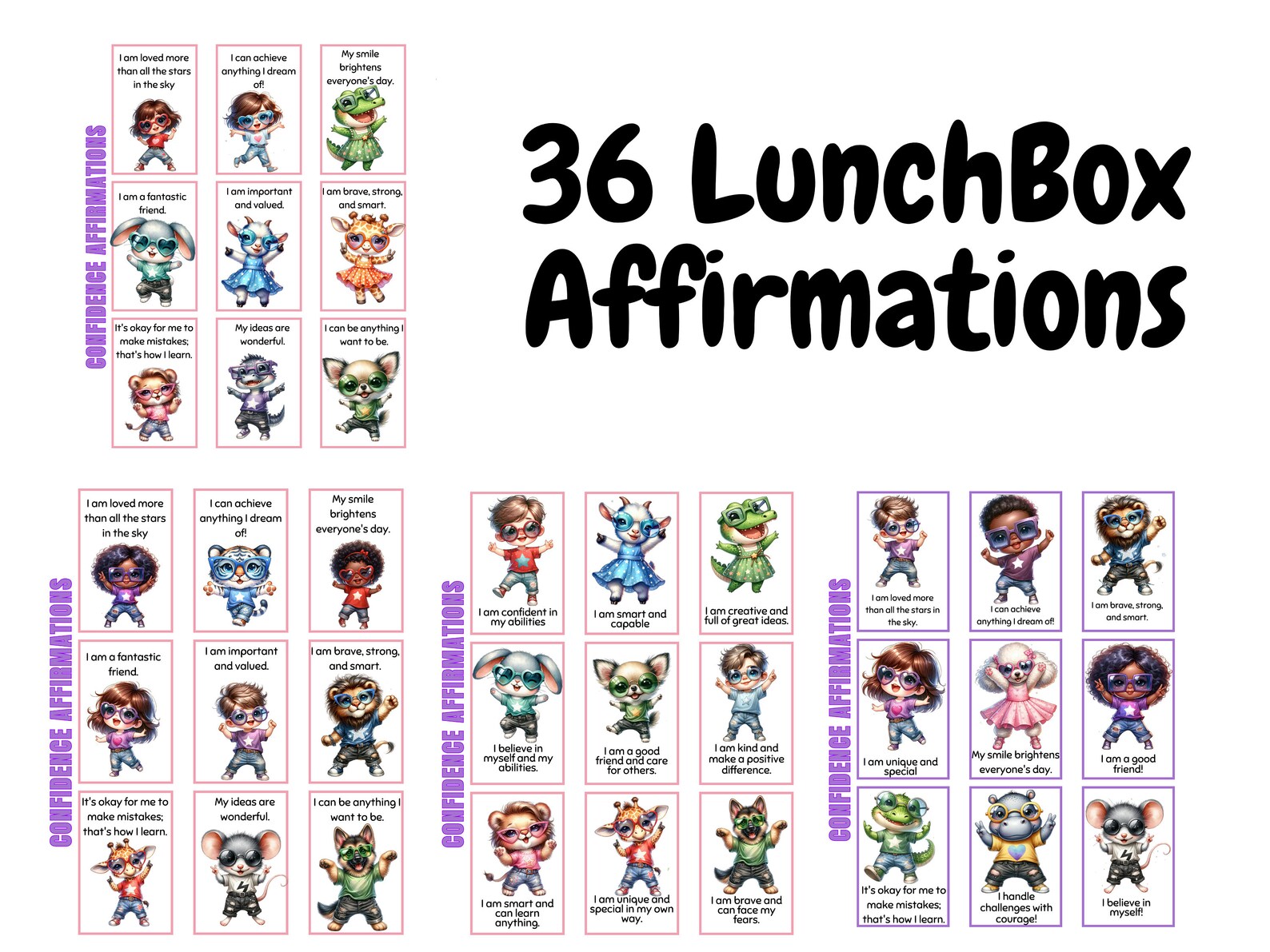 Printable Lunch Box Notes for Girls Positive Affirmation Notes for Kids ...