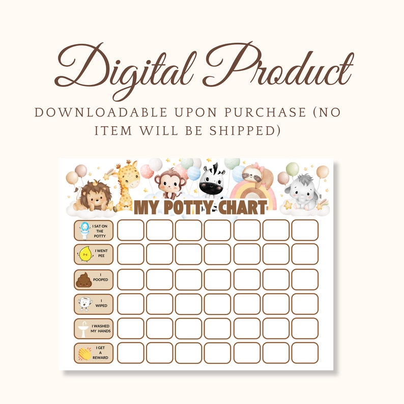 Jungle Animals Potty Chart for Girls Toilet Training Chart Kids Potty ...