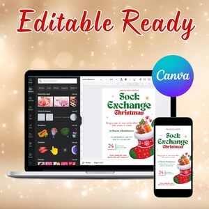 Editable Christmas Secret Santa Sock Swap Party Invitation Sock ...