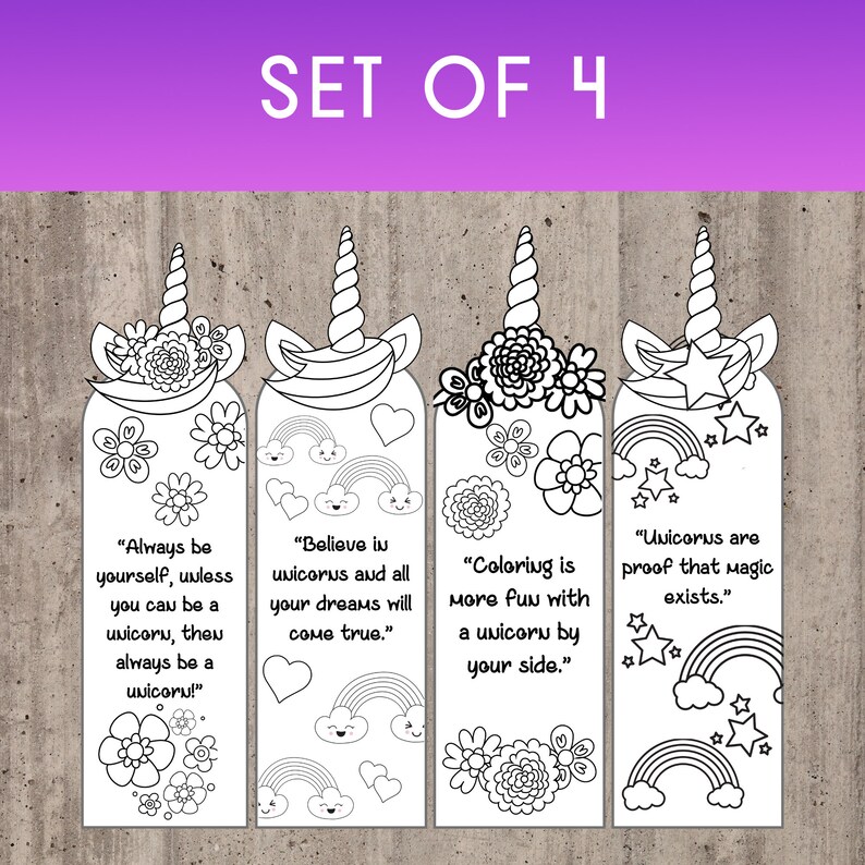 Unicorn Bookmarks Coloring Page Printable for Birthday Favors - Etsy