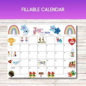 June 2024 Calendar Printable Kids 2024 Calendar Classroom School June ...