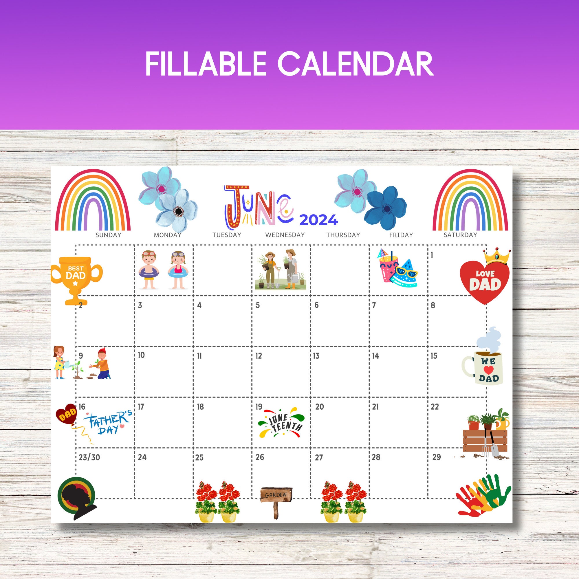 June 2024 Calendar Printable Kids 2024 Calendar Classroom School June ...
