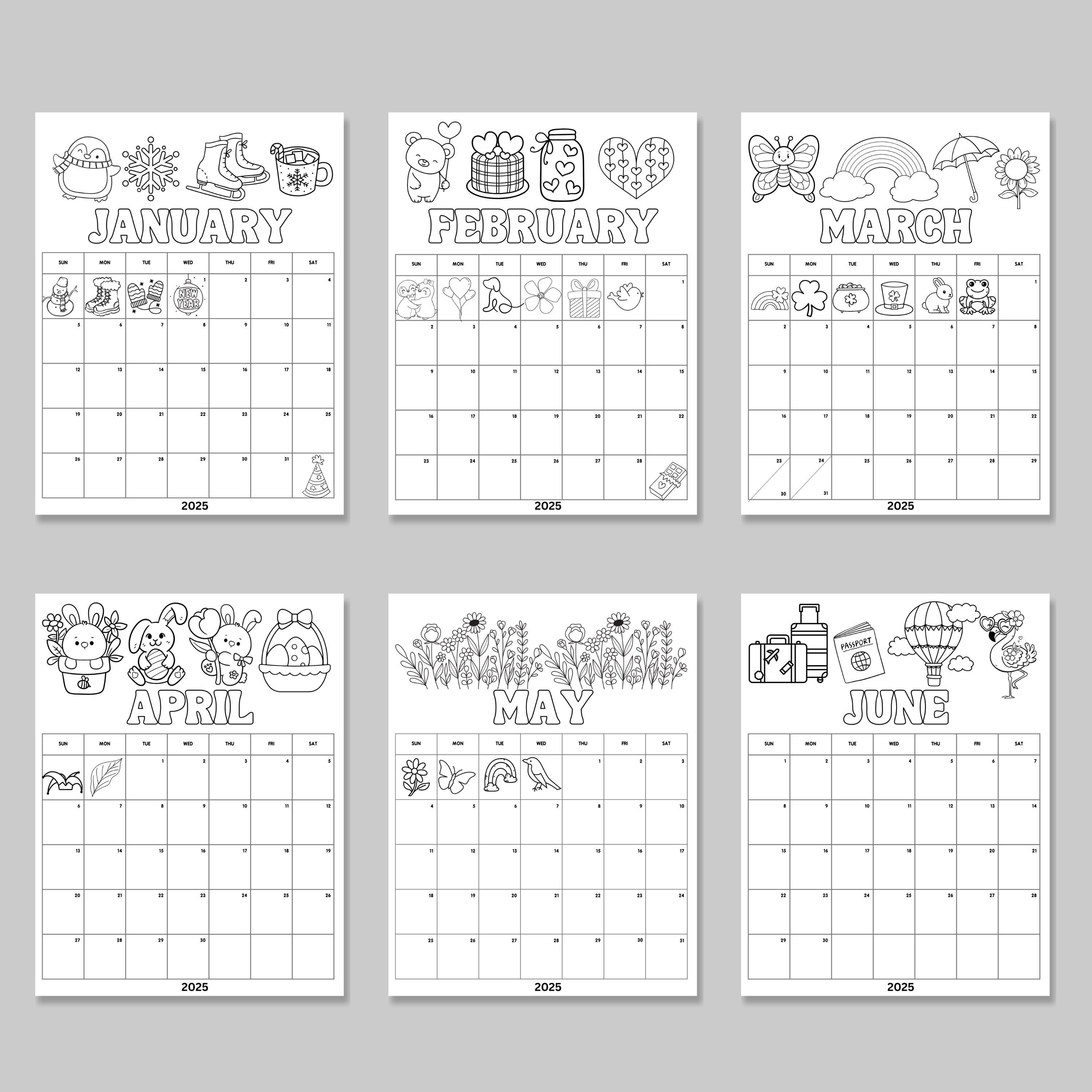 Printable 2025 Coloring Calendar for Kids Elementary Teacher Calendar ...