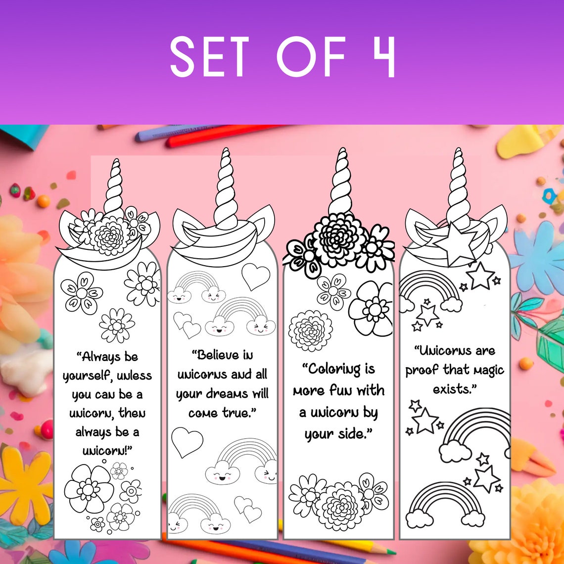 Unicorn Bookmarks Coloring Page Printable for Birthday Favors Unicorn ...