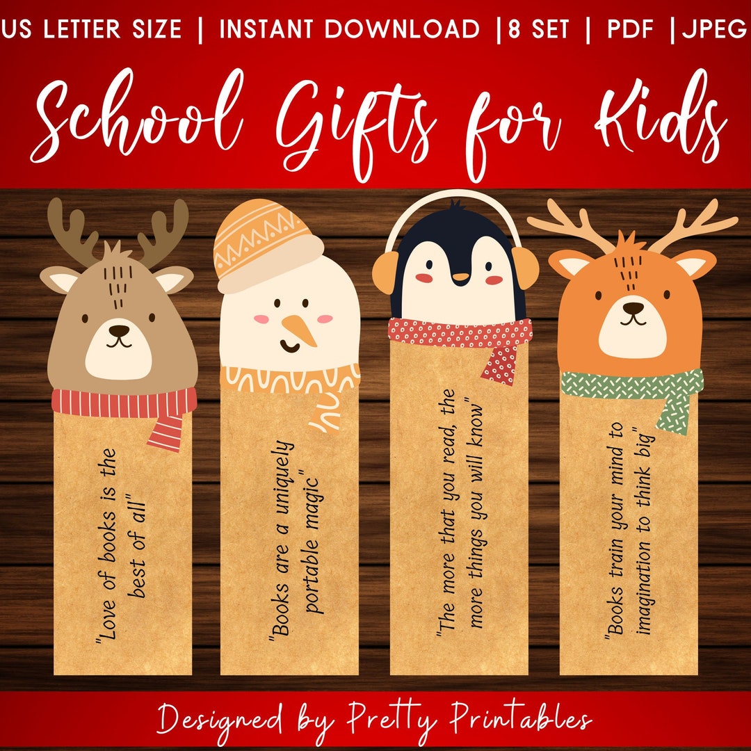 Winter Animal Toppers Bookmarks Set 8 Animals School Gifts Christmas ...