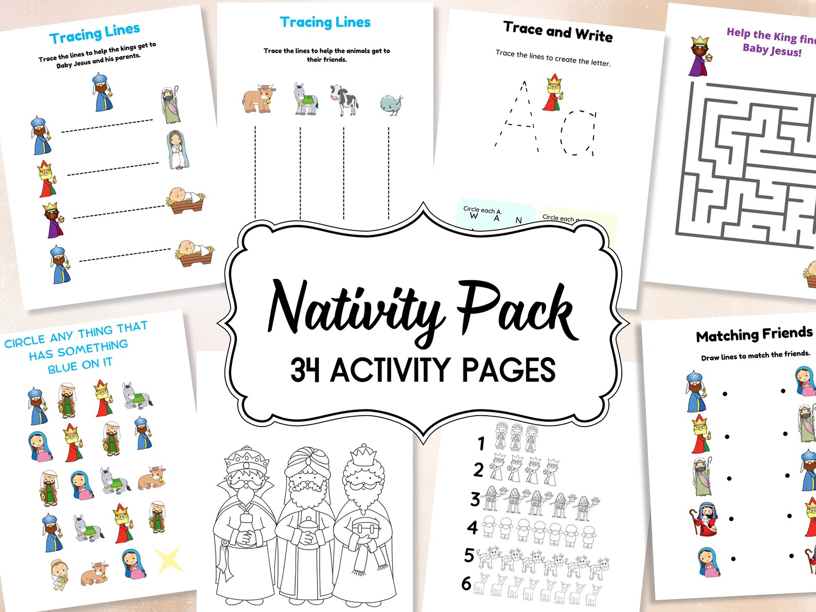 Nativity Pack Activity for Kids Printable Workbook Nativity Theme Jesus ...