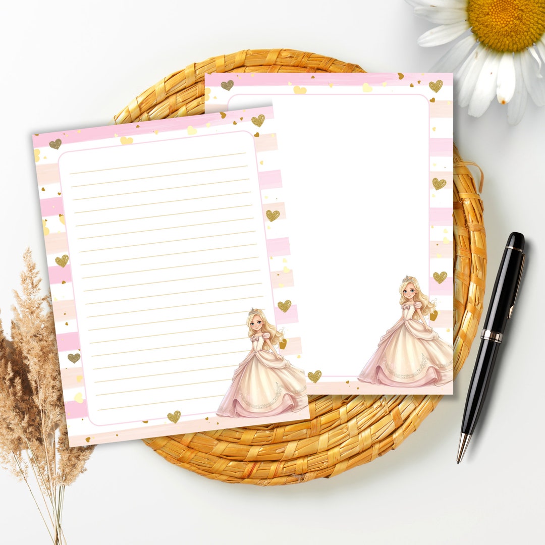 Princess Stationary Printable Pink Stationery Set of 2 Letter ...