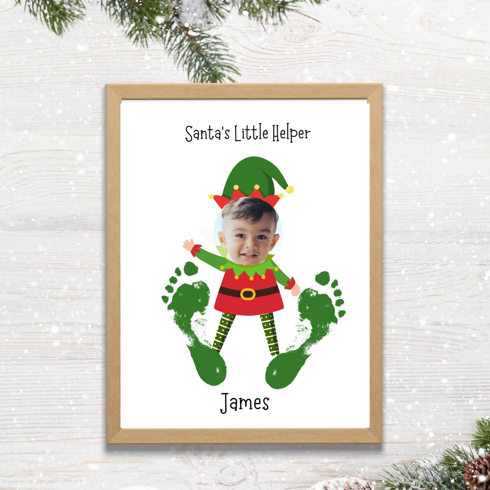Elf Footprint Craft Photo Keepsake Editable Name First Christmas New ...