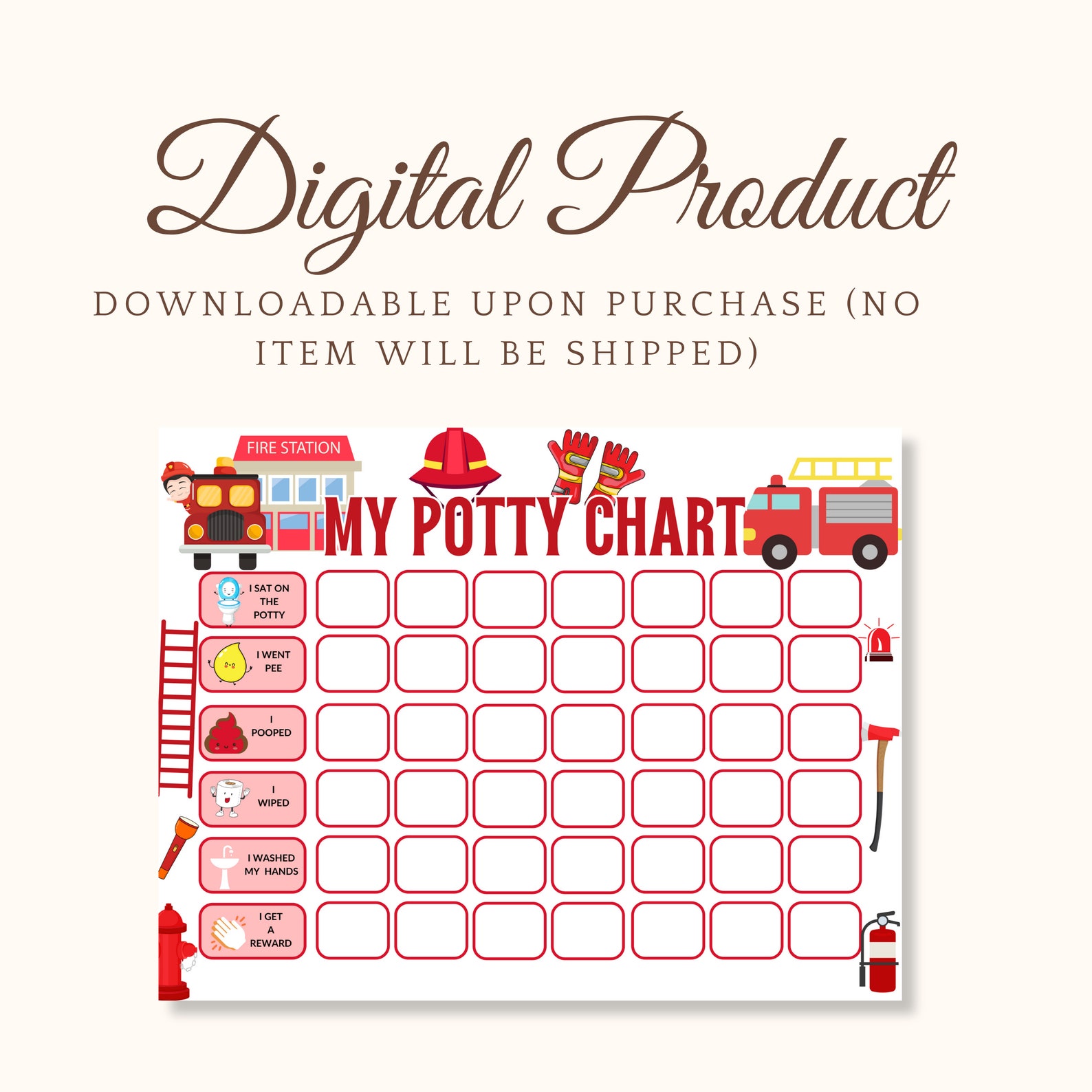 Firetruck Potty Chart for Boys Toilet Training Chart Kids Potty Chart ...