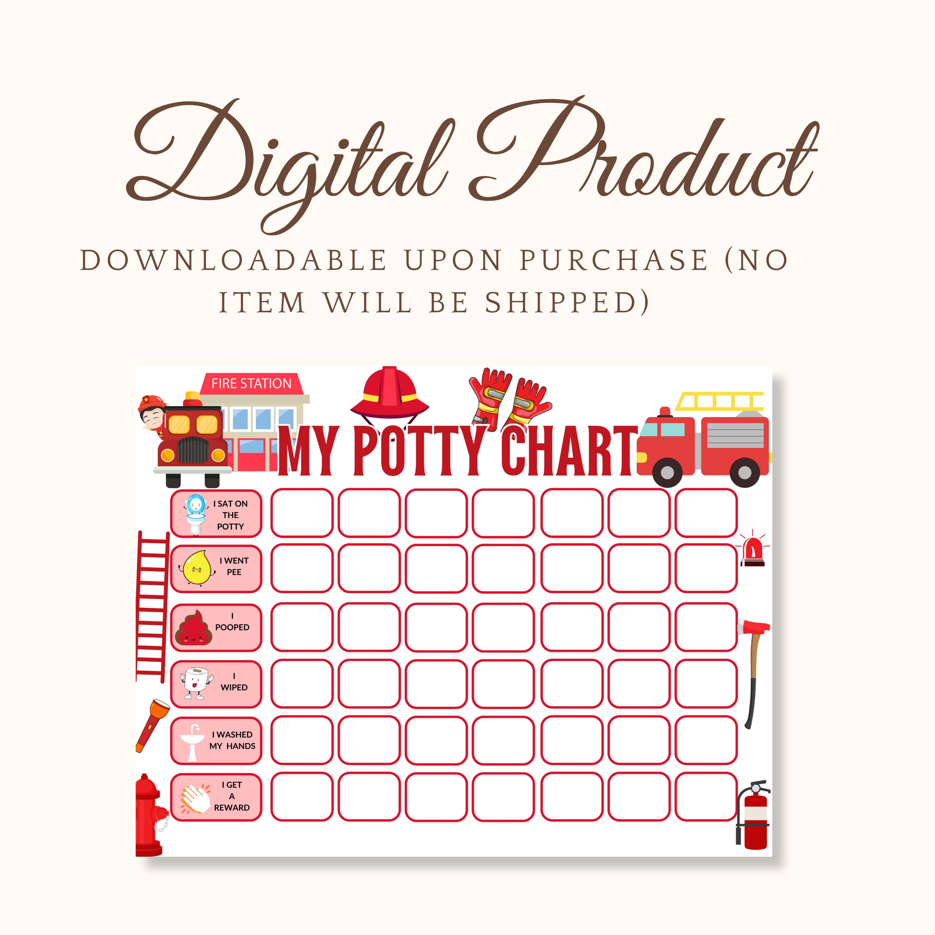 Firetruck Potty Chart for Boys Toilet Training Chart Kids Potty Chart ...