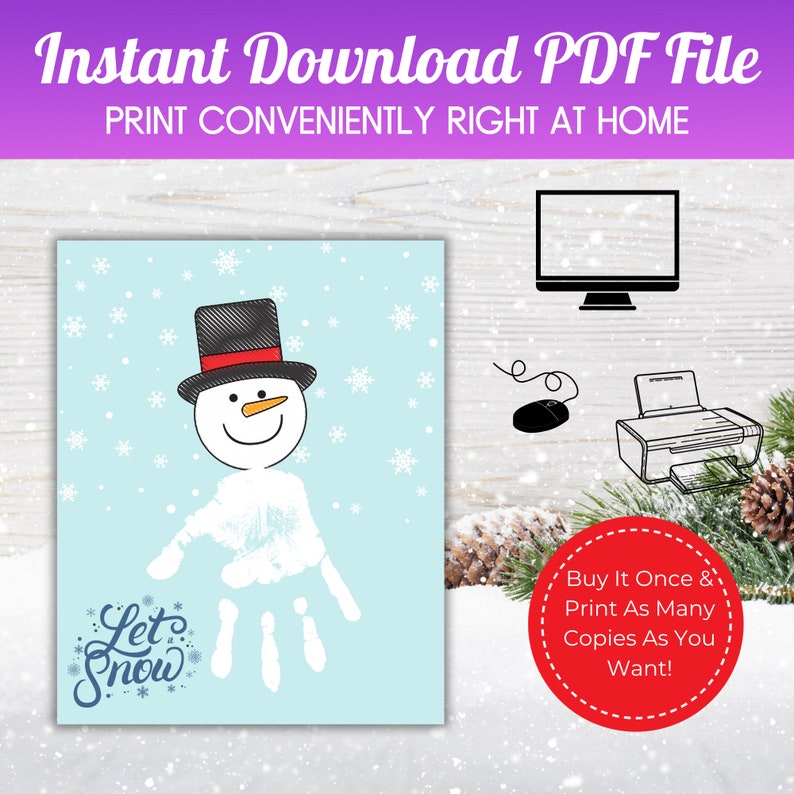 Christmas Handprint Craft Printable Christmas Snowman Handprint Art DIY ...