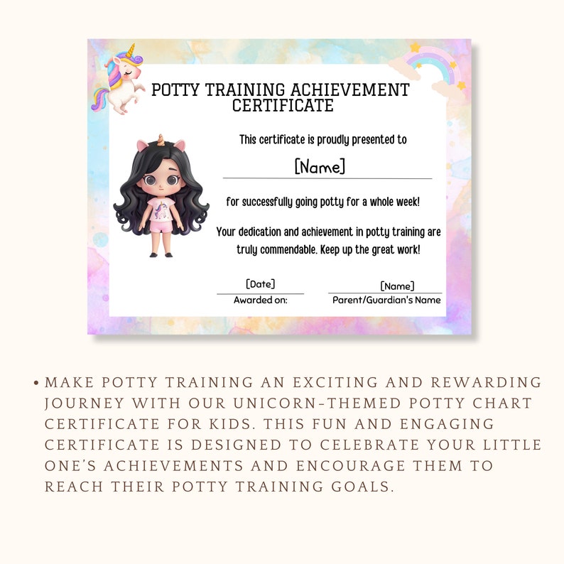 Unicorn Potty Training Certificate Customized Template Printable Edit ...