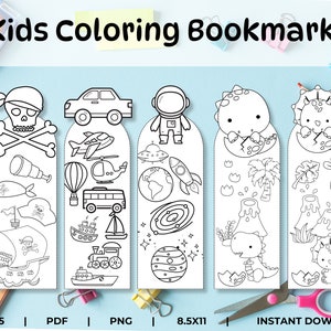 Coloring Bookmarks Set 4 Kids Boys Printable Bookmarks School Classroom ...