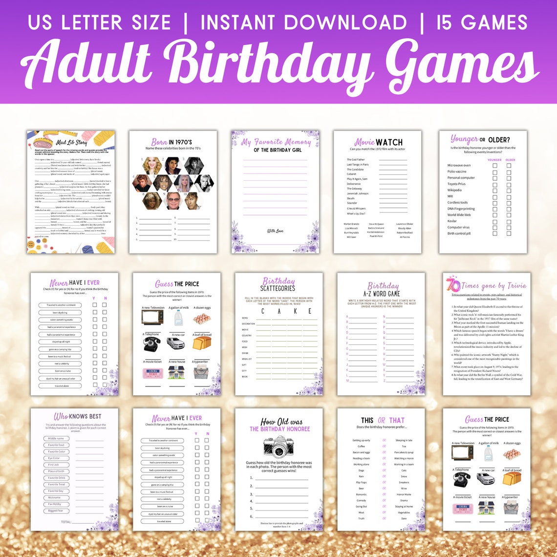 Adult Birthday Games Printable Games for Seniors Citizen Games Born in ...